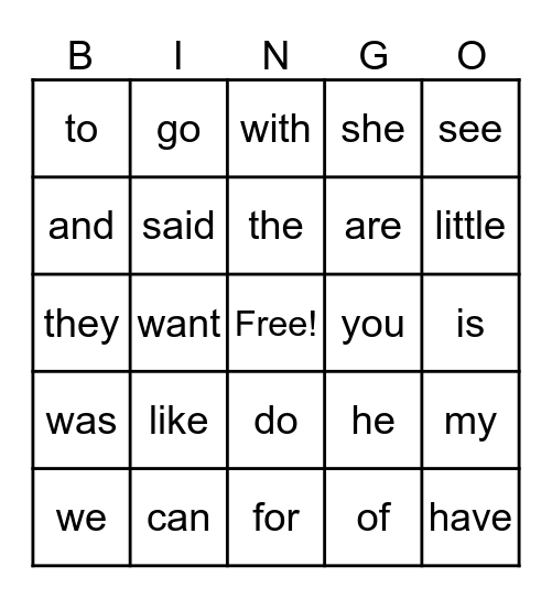 High Frequency Words: Set 1 Bingo Card