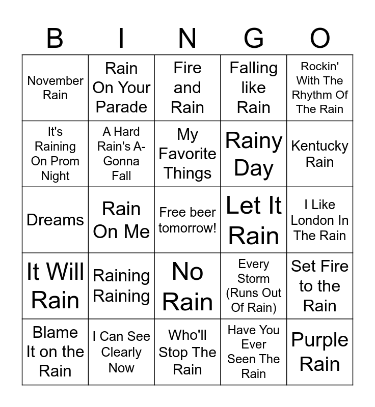 Rain Bingo Card