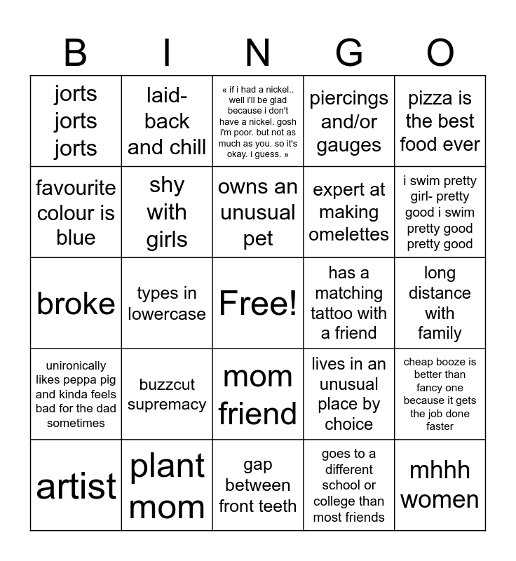 Sam Bingo Card