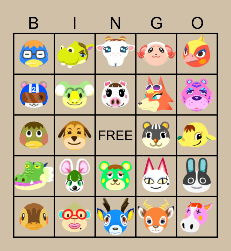 ACNH Villager Hunt Bingo Card