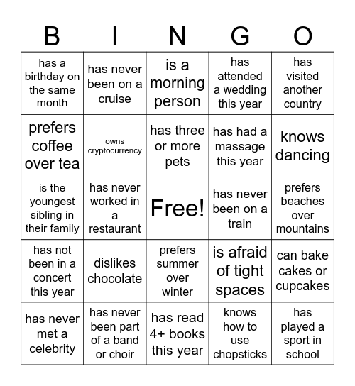 Mingle Bingo! Find a Person Who... Bingo Card