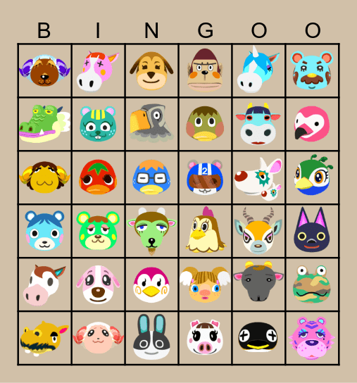 ACNH Villager Hunt Bingo Card