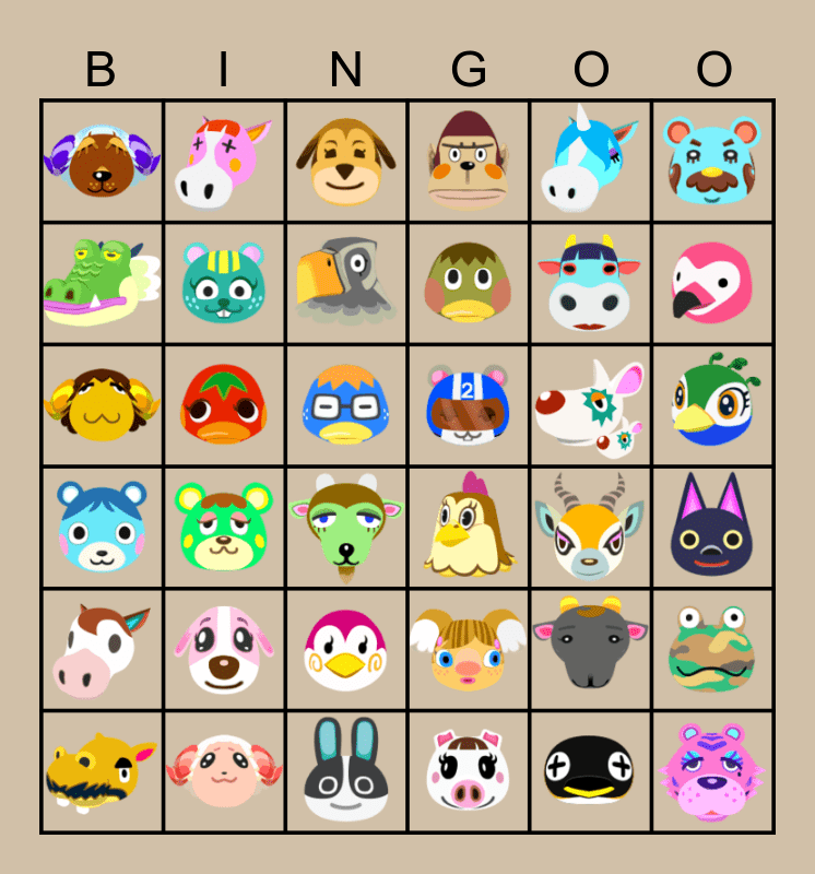 ACNH Villager Hunt Bingo Card