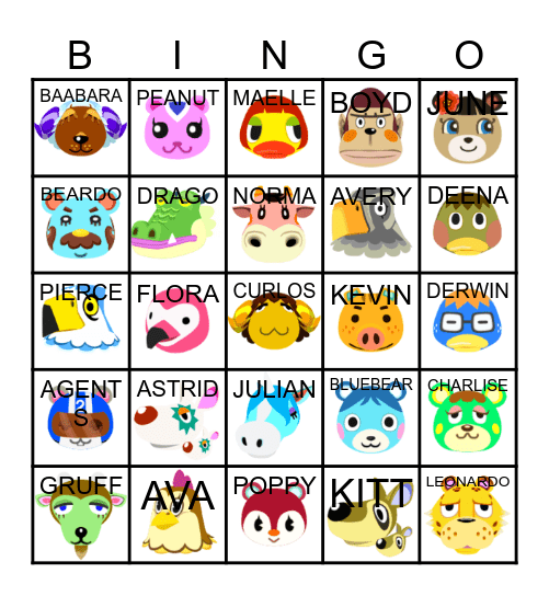ACNH Villager Hunt Bingo Card