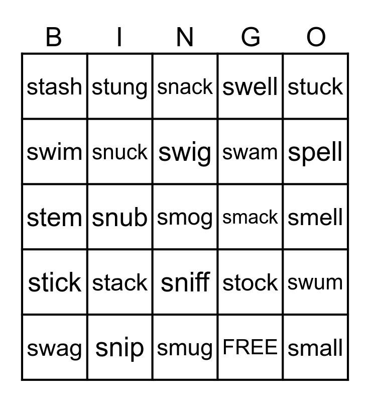 Beginning Blends Bingo Card