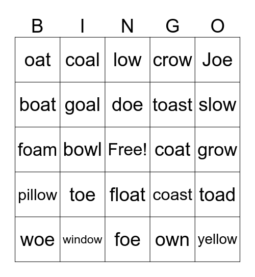 Long O Vowel Teams Bingo Card