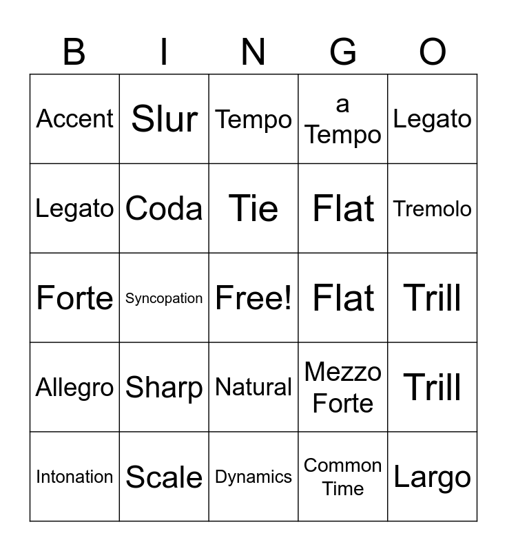 Orchestra Bingo Card
