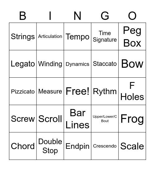 Orchestra Terms Bingo Card