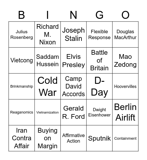 Semester Final Bingo Card
