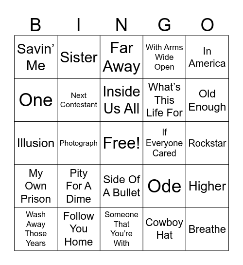 Creed vs Nickelback #1 Bingo Card
