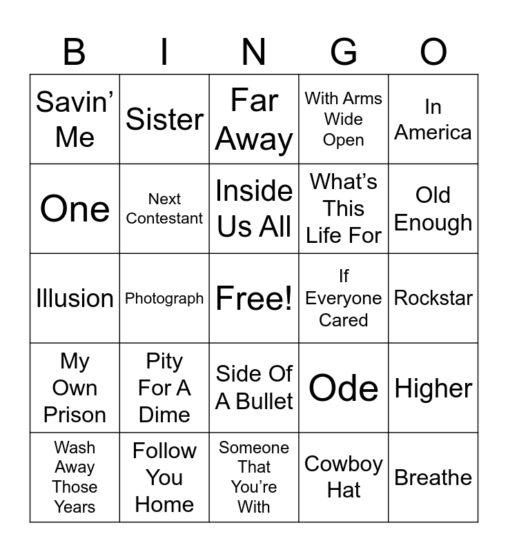 Creed vs Nickelback #1 Bingo Card