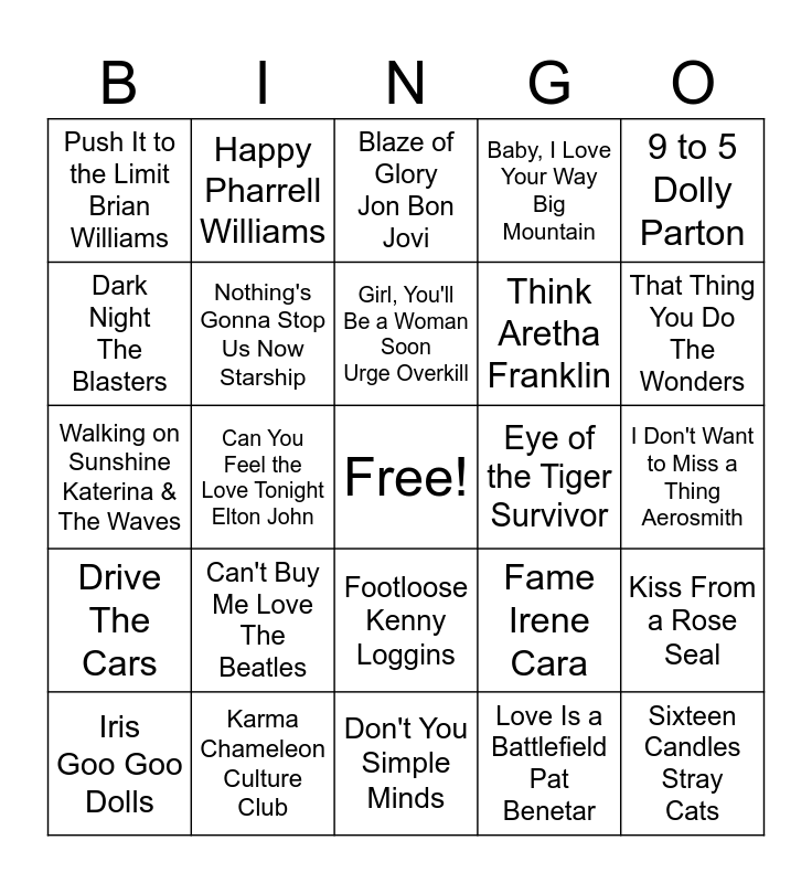 Movie Soundtracks Bingo Card