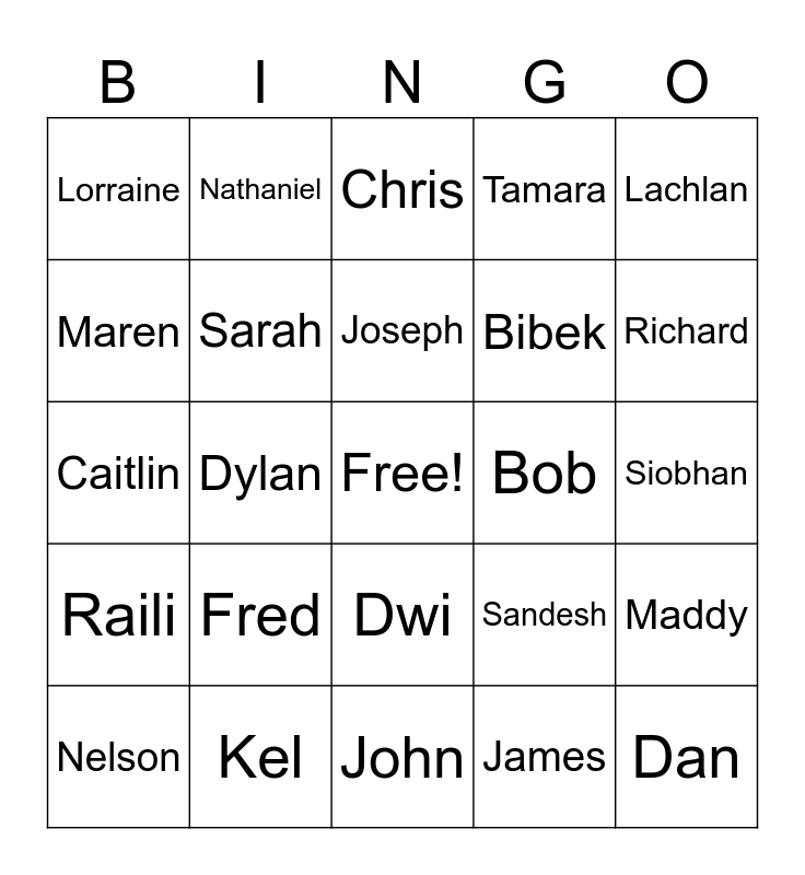Forward To The Future Staff Names Bingo Card