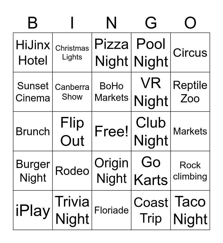 Forward To The Future Events Bingo Card
