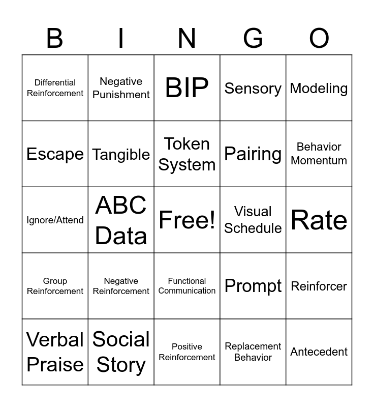 Behavior Bingo Card