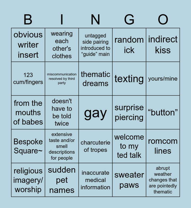 Fanfiction ~ Bingo Card