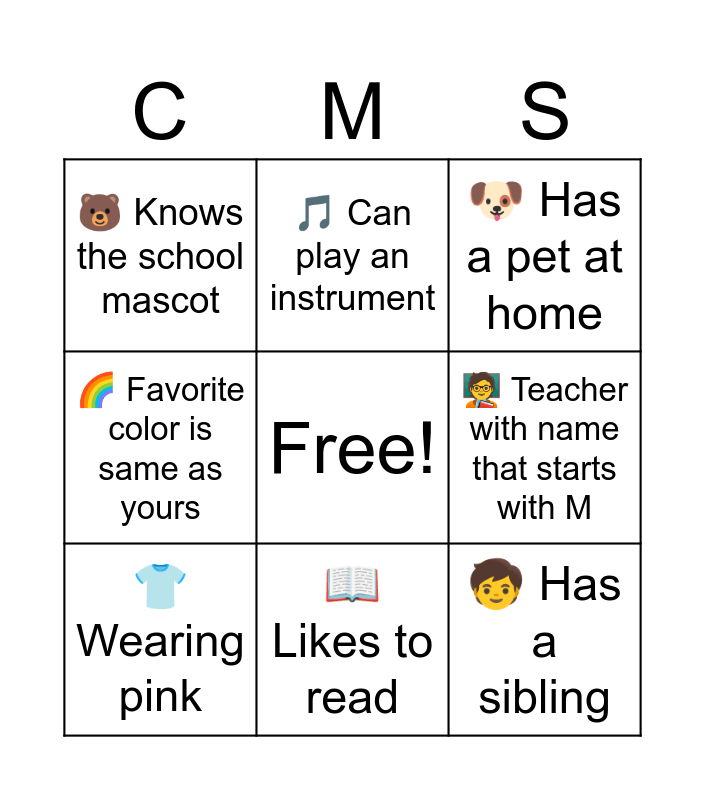 Visiting CMS Bingo Card