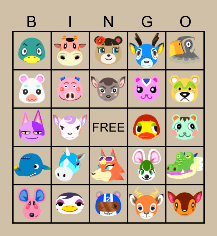 ACNH Villager Hunt Bingo Card