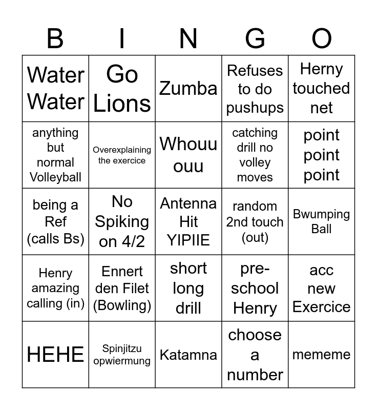 Sunday Volleyball Bingo Card