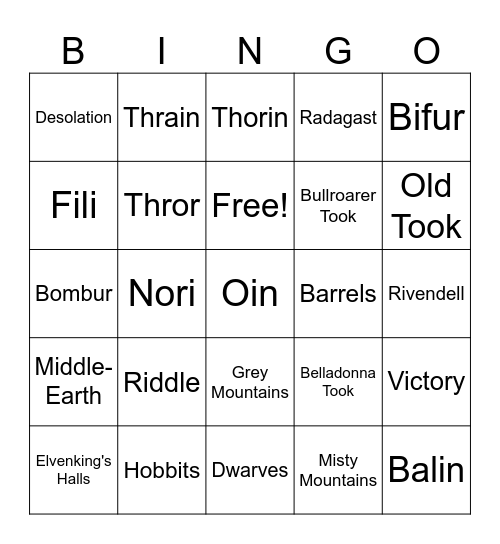 Hobbit Bingo Card