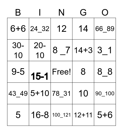 Math Bingo Card