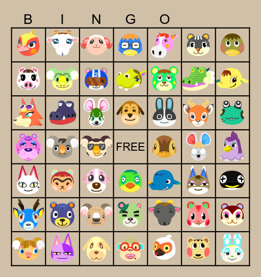 ACNH Villager Hunt Bingo Card