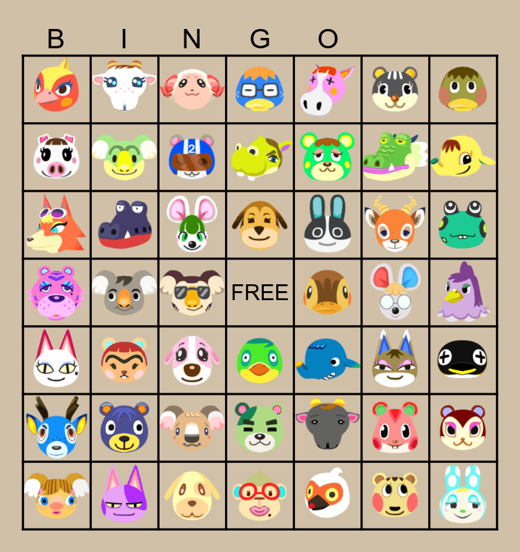 ACNH Villager Hunt Bingo Card