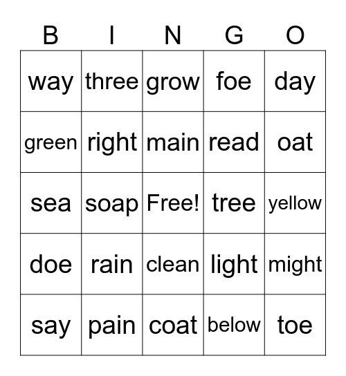 Vowel Teams Review Bingo Card