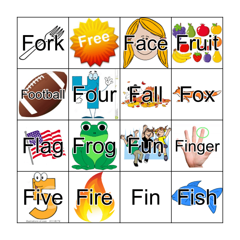 LETTER F BINGO Card
