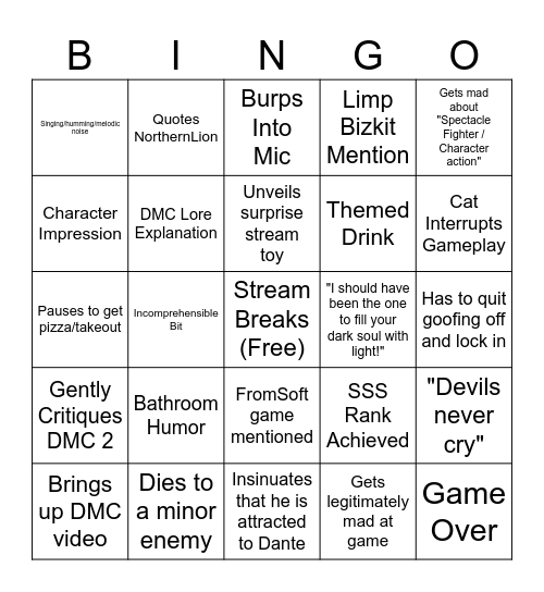 Kyle Streams DMC Bingo Card