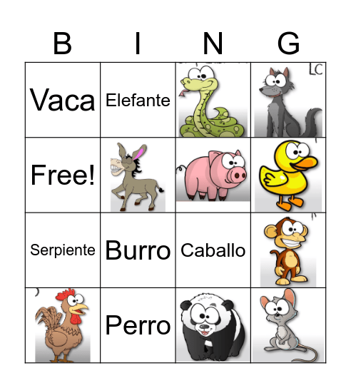 Los animales Bingo Card