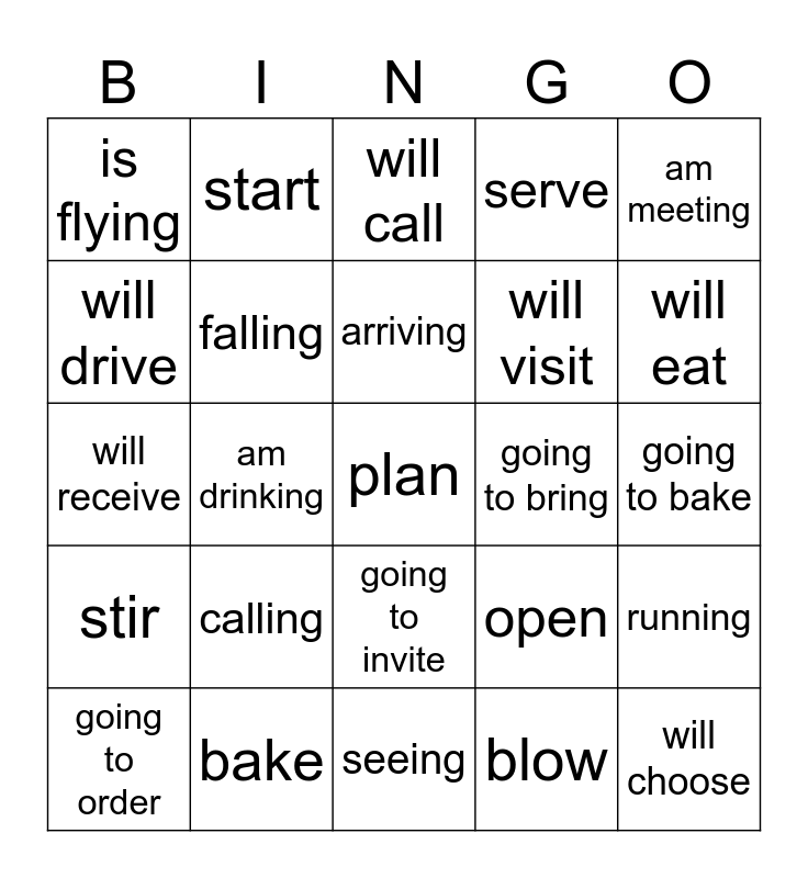 Future Tense Bingo Card