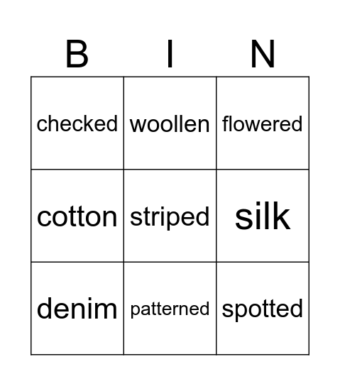 patterns + materials Bingo Card