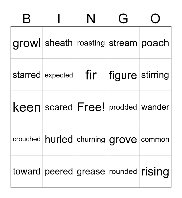 Corrective Reading B2 words from L 21/22 Bingo Card