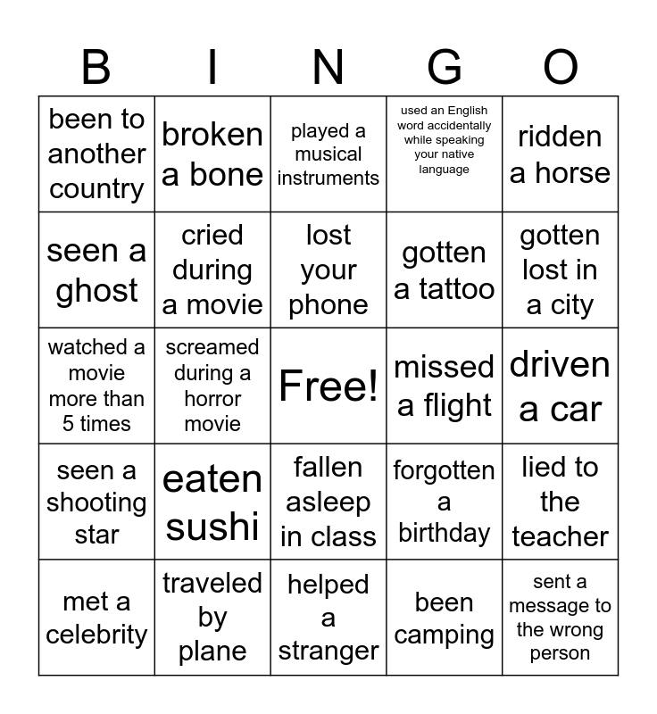 PRESENT PERFECT Bingo Card