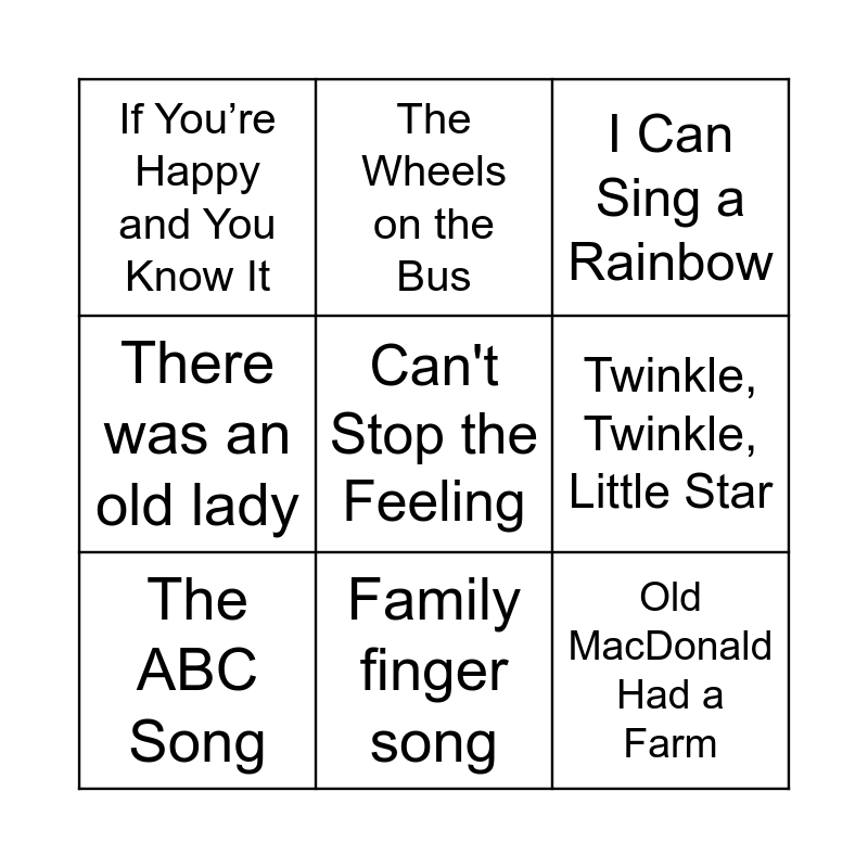 Musical Bingo Card