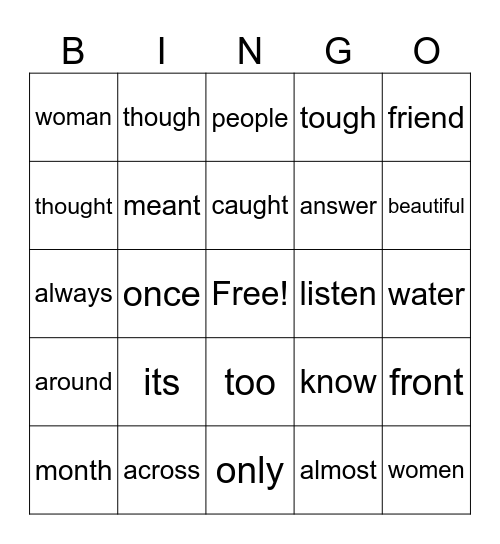 2nd Grade HFW Bingo Card