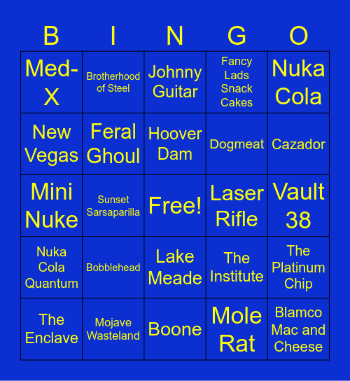 Fallout Bingo Card