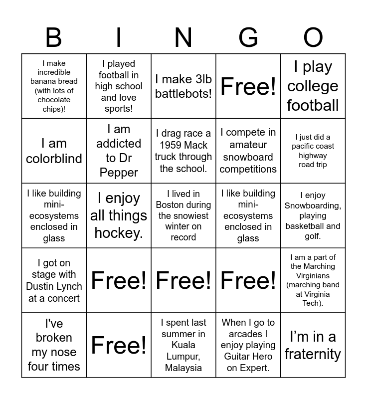 2025 Intern Bingo Card