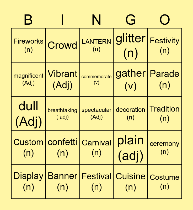 Festival Bingo Card