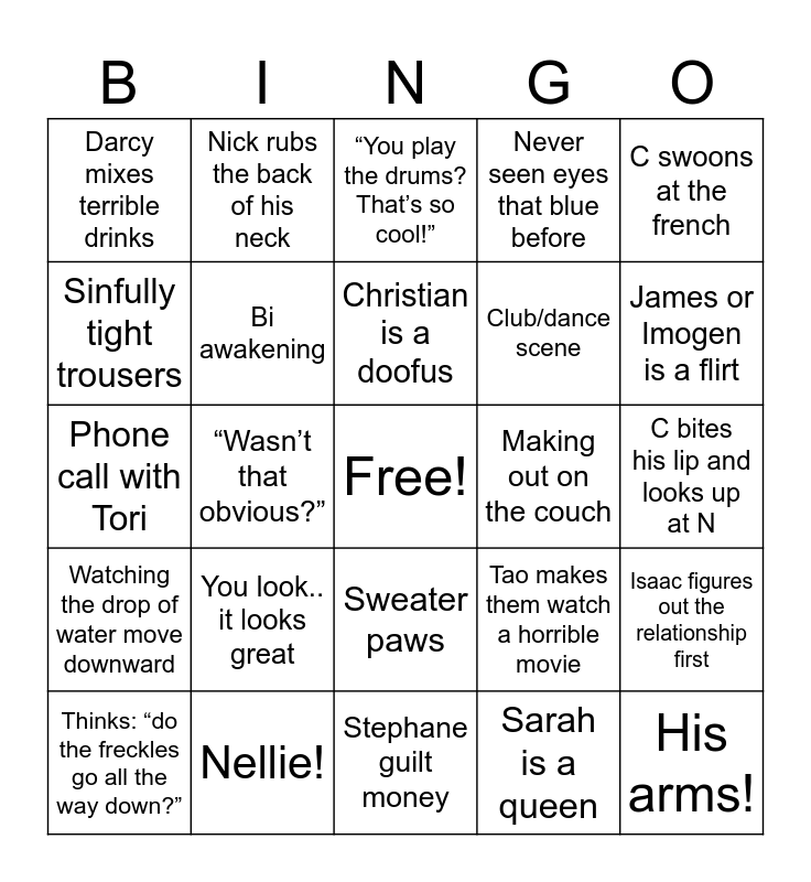 N + C Fic Bingo Card