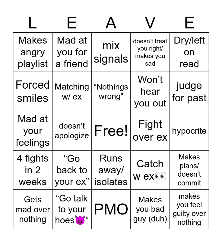 crash out Bingo Card
