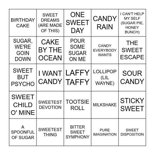 SWEETS Bingo Card