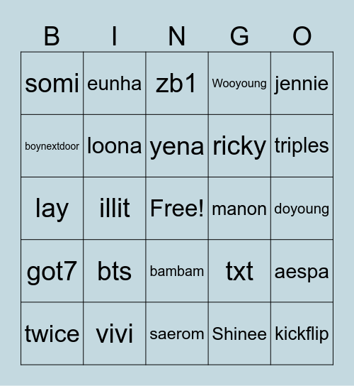 Kpop Bingo Card