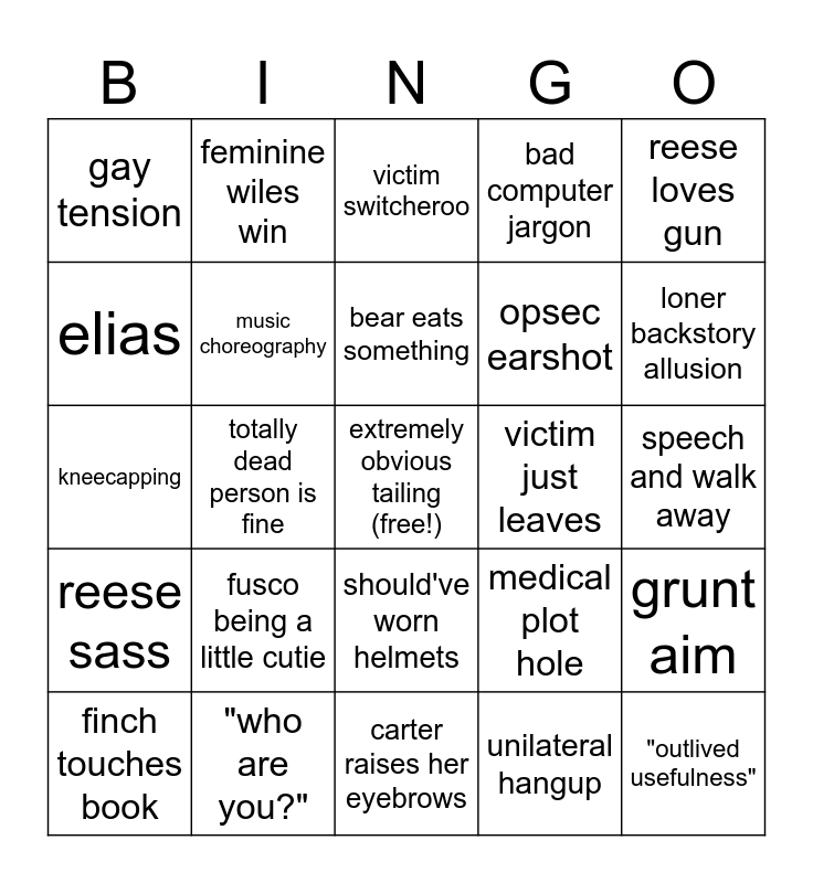Person of Interest Bingo Card
