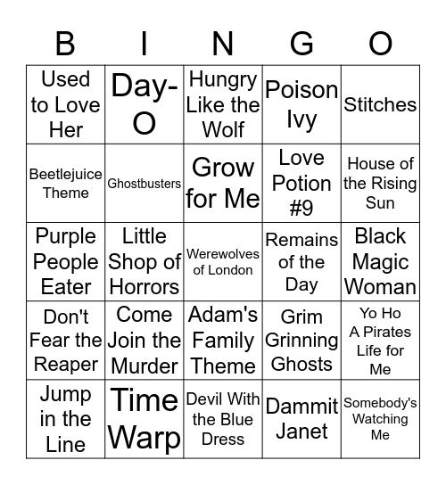 Halloween Musical Bingo Card