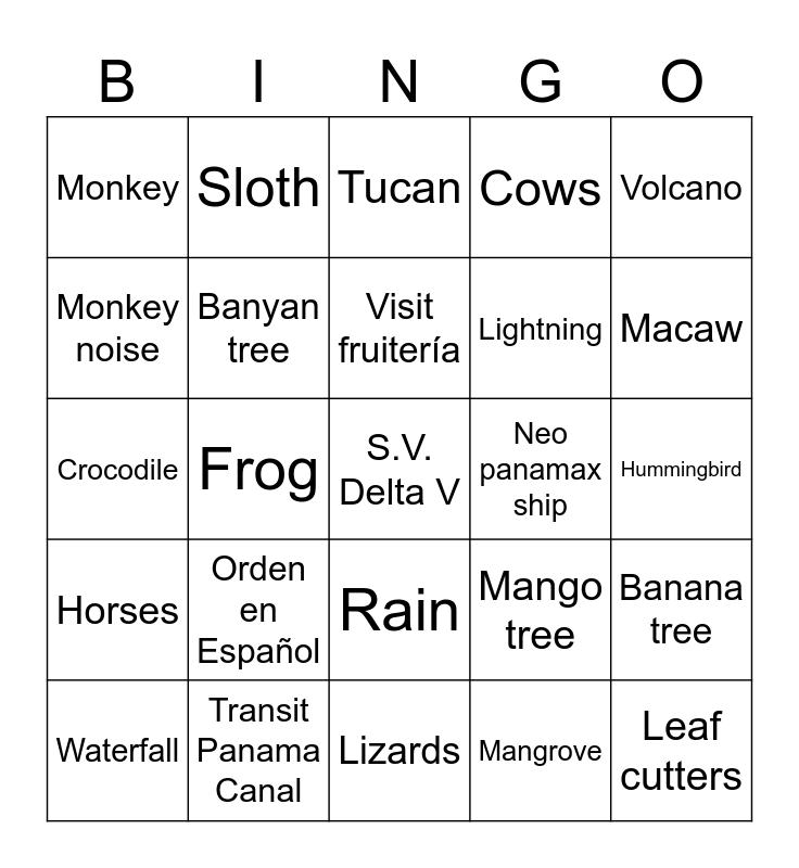 Delta V - Panama Bingo Card