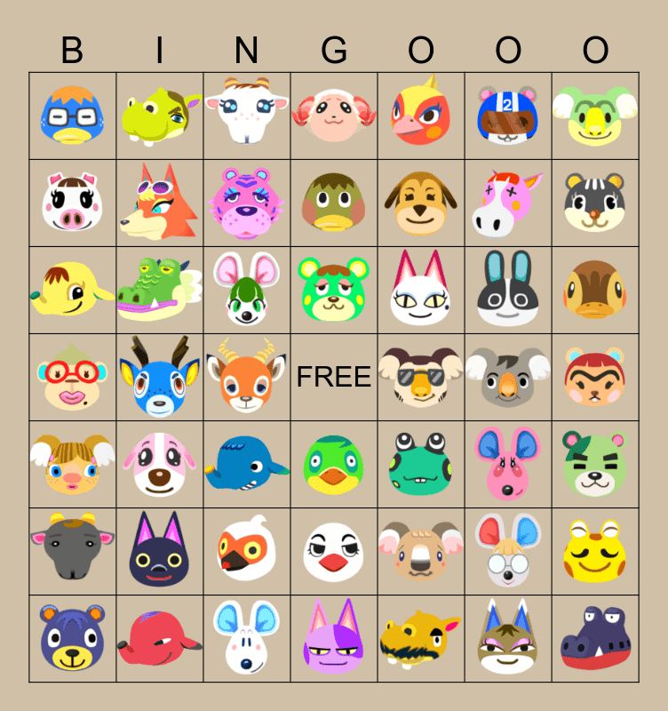 ACNH Villager Hunt Bingo Card