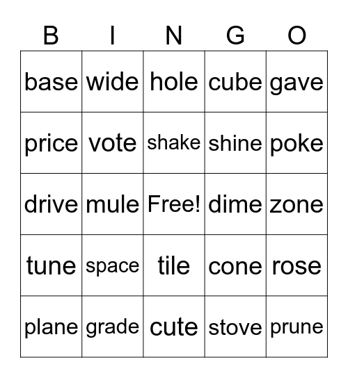 CVCe Bingo Card
