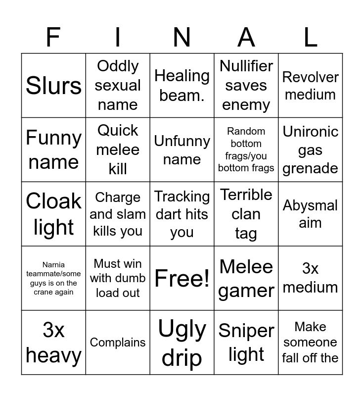 The finals Bingo Card